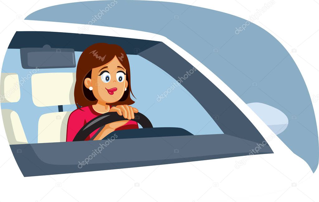 Vettoriale stockFelice Donna Guida Auto Vettoriale Illustrazione Del ...