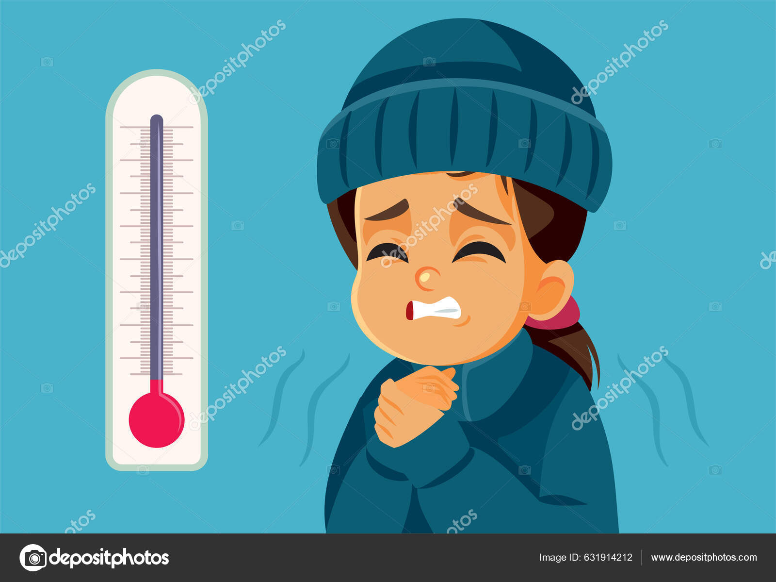 Congelación Chica Sufrimiento Clima Frío Vector Ilustración Dibujos ...
