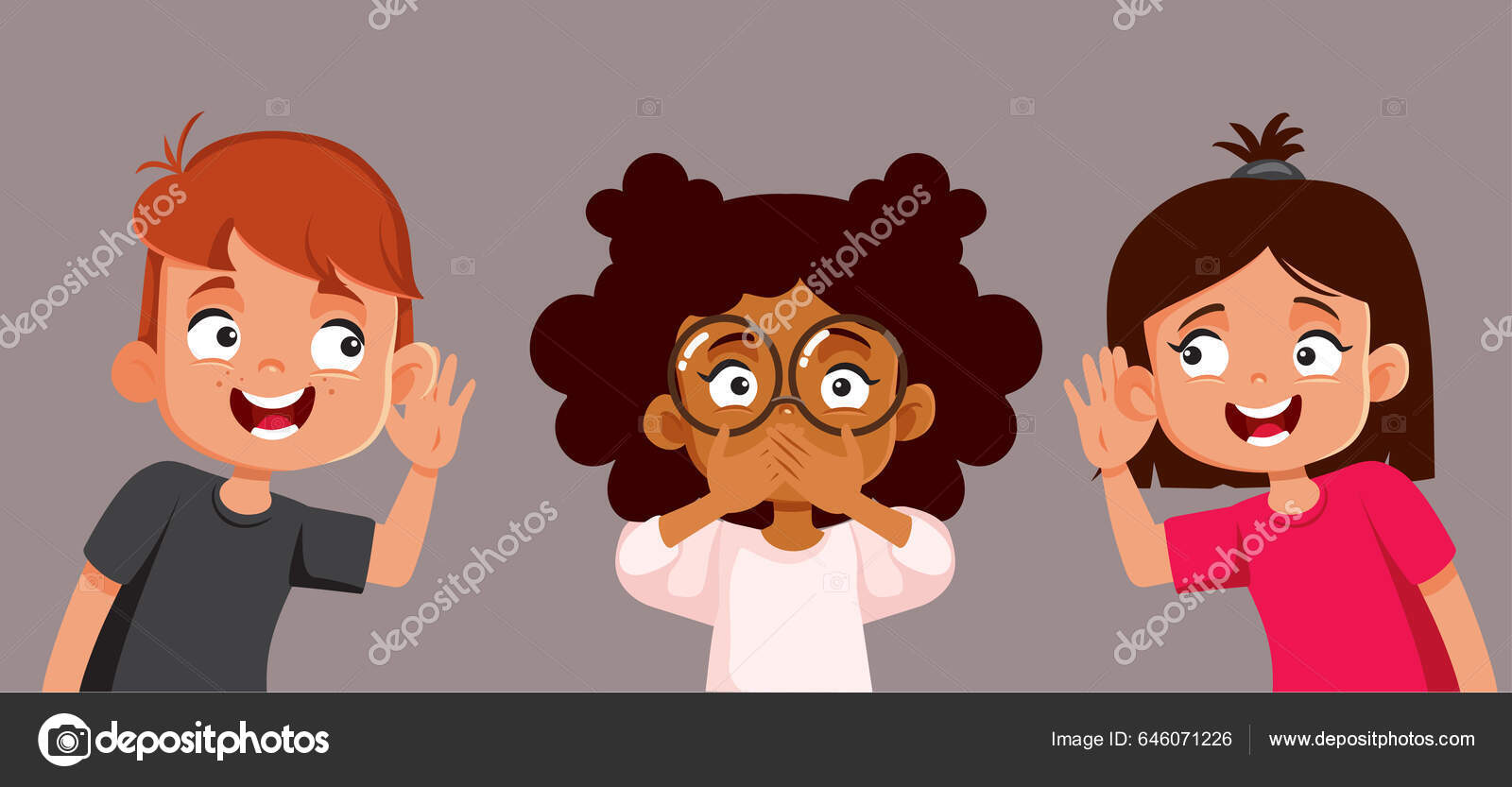 Little Girl Keeping Secret Curious Friends Vector Cartoon Illustration ...