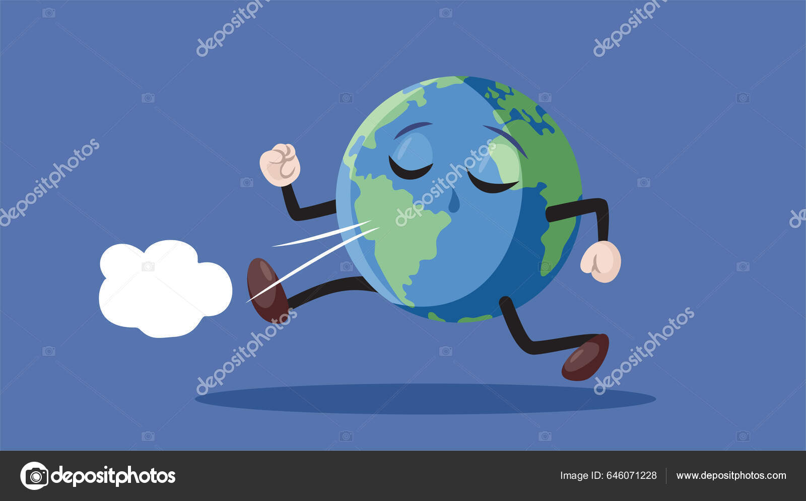 Funny Earth Planet Running Away Vector Cartoon Illustration Stressed ...