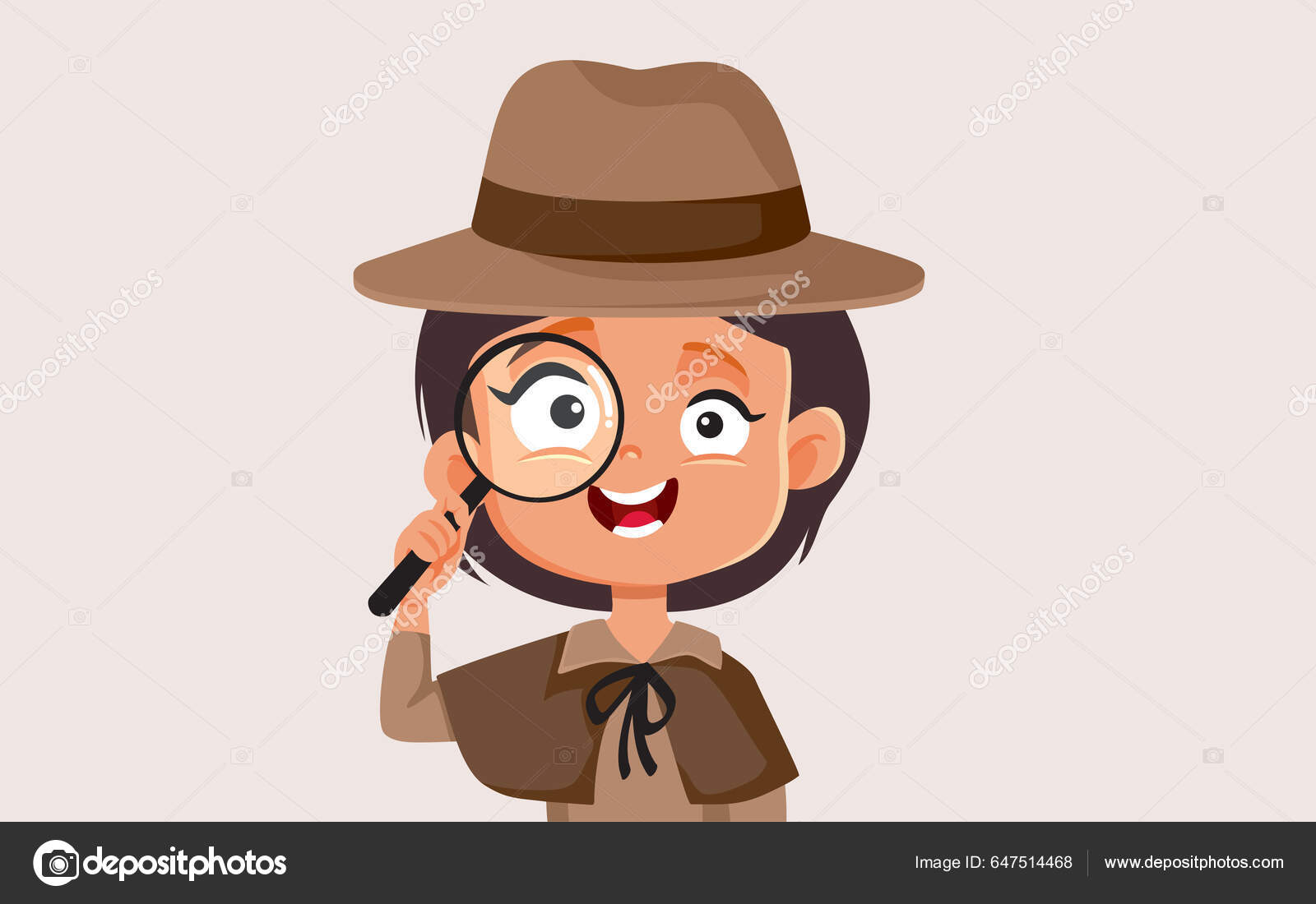 Cartoon Girl Detective With Magnifying Glass