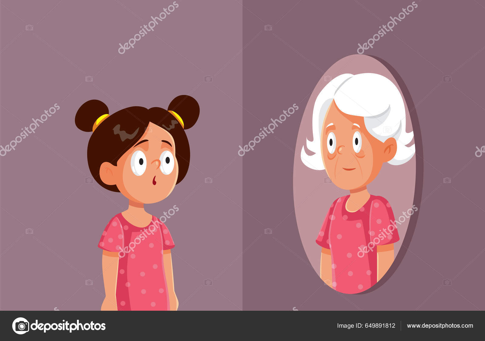 Fille De Dessin Animé Se Regardant Dans Le Miroir