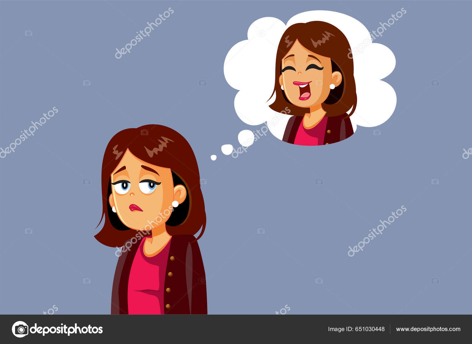 Mujer Triste Pensando Sentirse Feliz Nuevo Vector Dibujos Animados ...