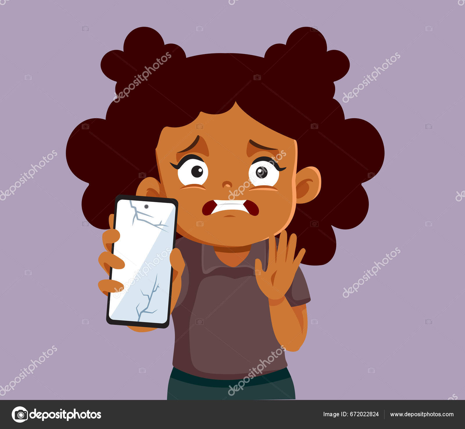 Estrés Niño Sosteniendo Teléfono Roto Vector Ilustración Dibujos ...