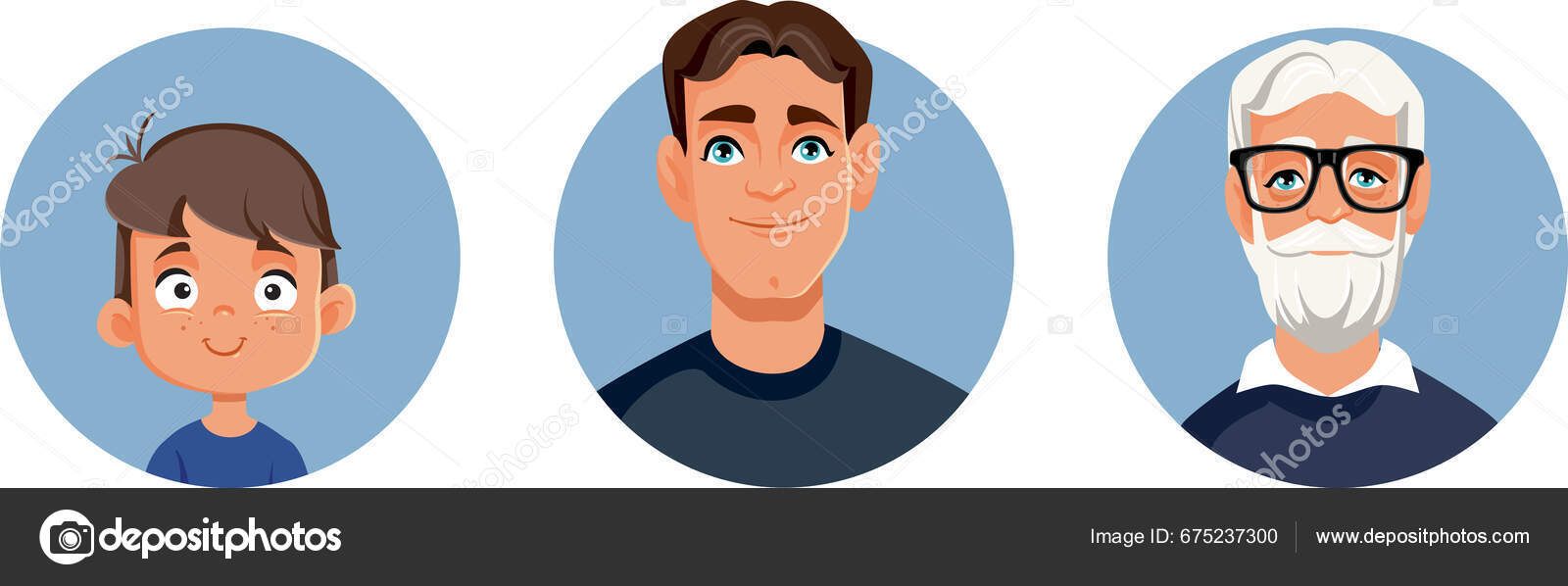 Tres Generaciones Hombre Vector Dibujos Animados Diseño Personajes ...