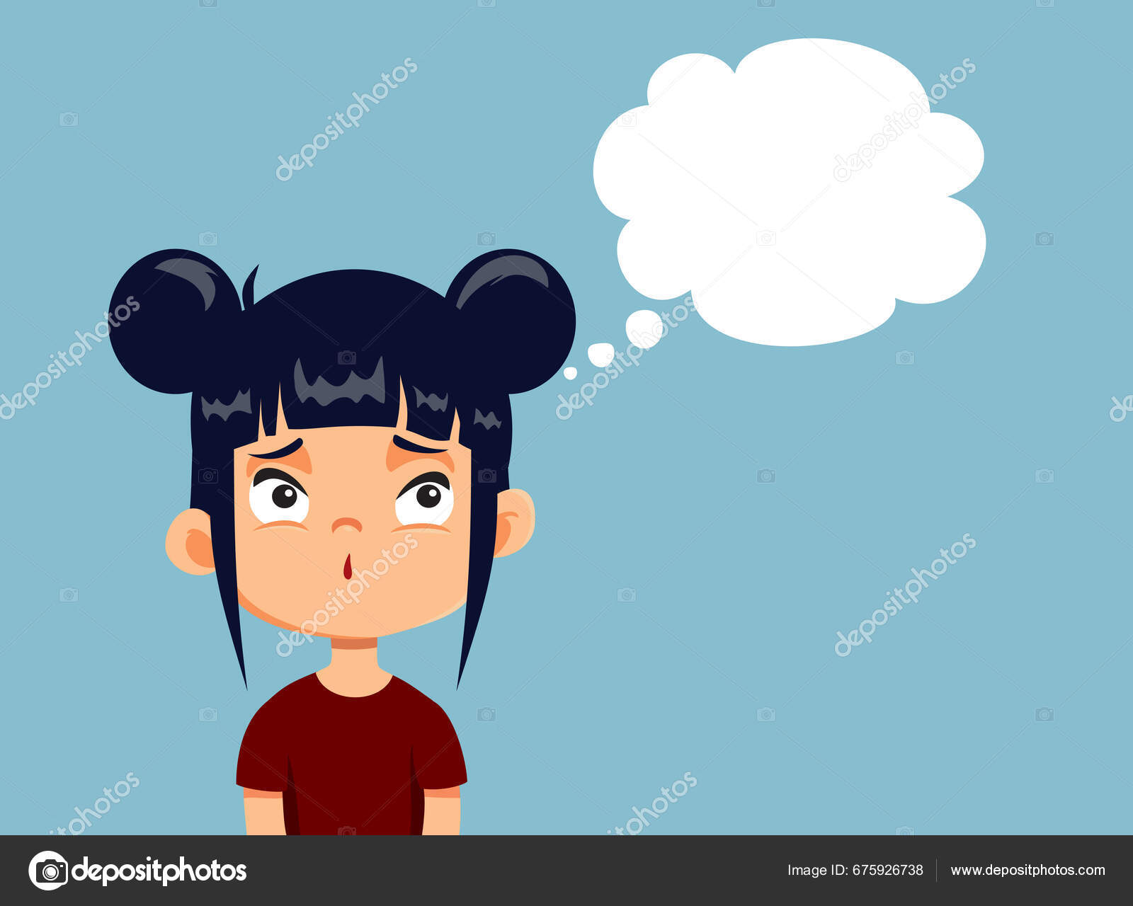 Illustration Dessin Animé Vectoriel Triste Pensée Fille Perplexe ...