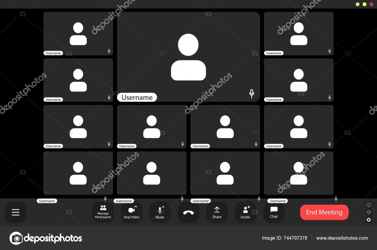 Virtual Meeting Grid Layout Featuring Multiple Participants' User Icons ...