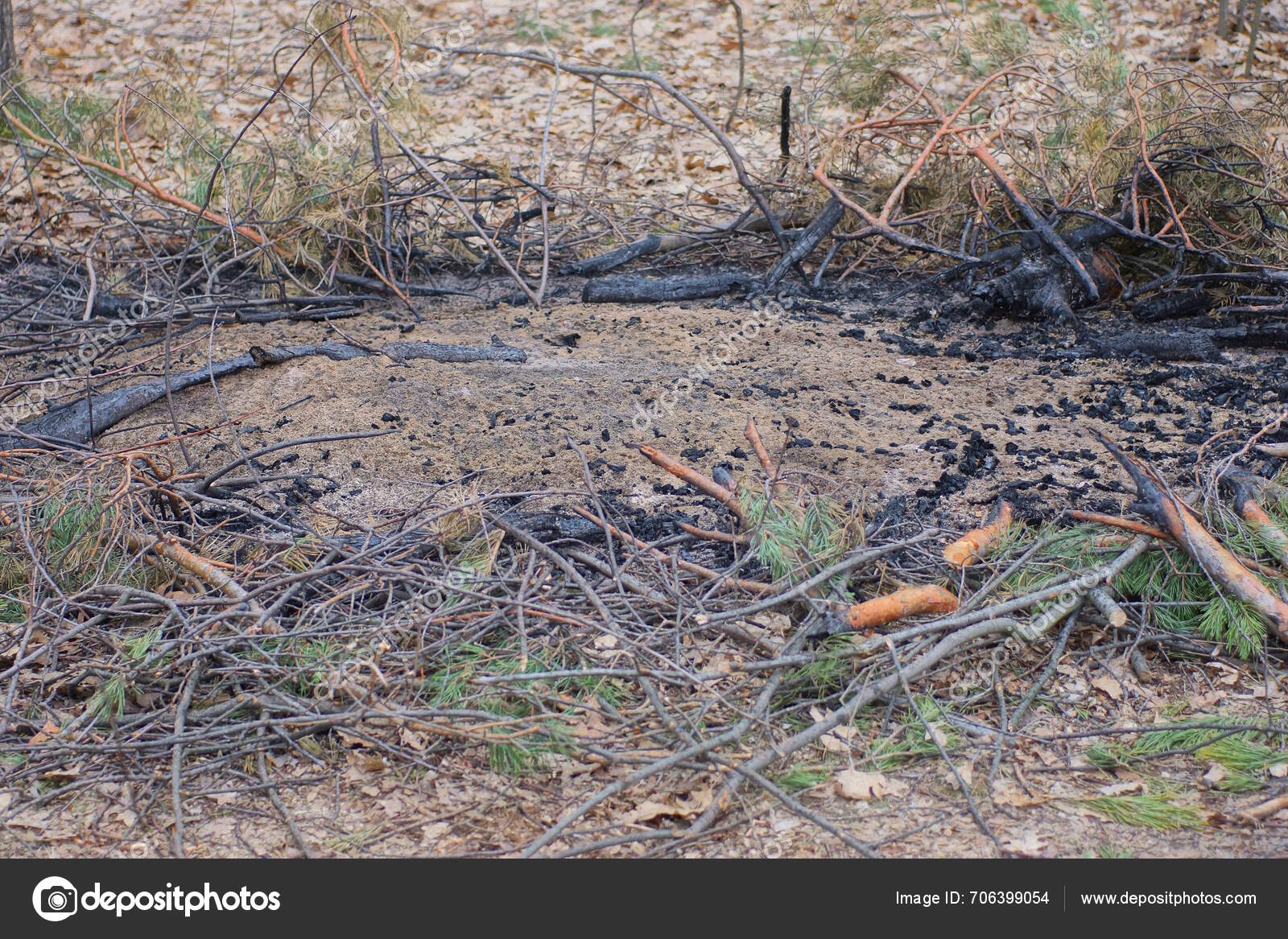Extinct Fire Made Black Ash Ash Brown Ground Street — Stock Photo ...