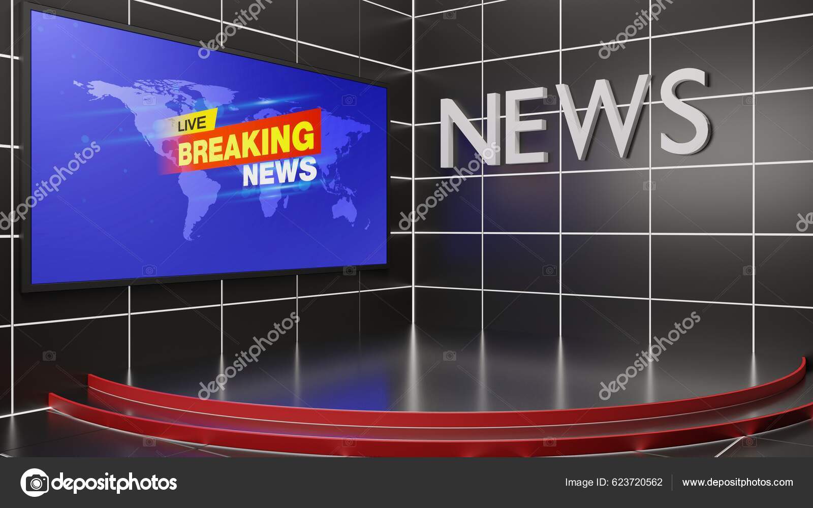 Stand Leds Screen Background News Studio Room Rendering Stock Photo by ...