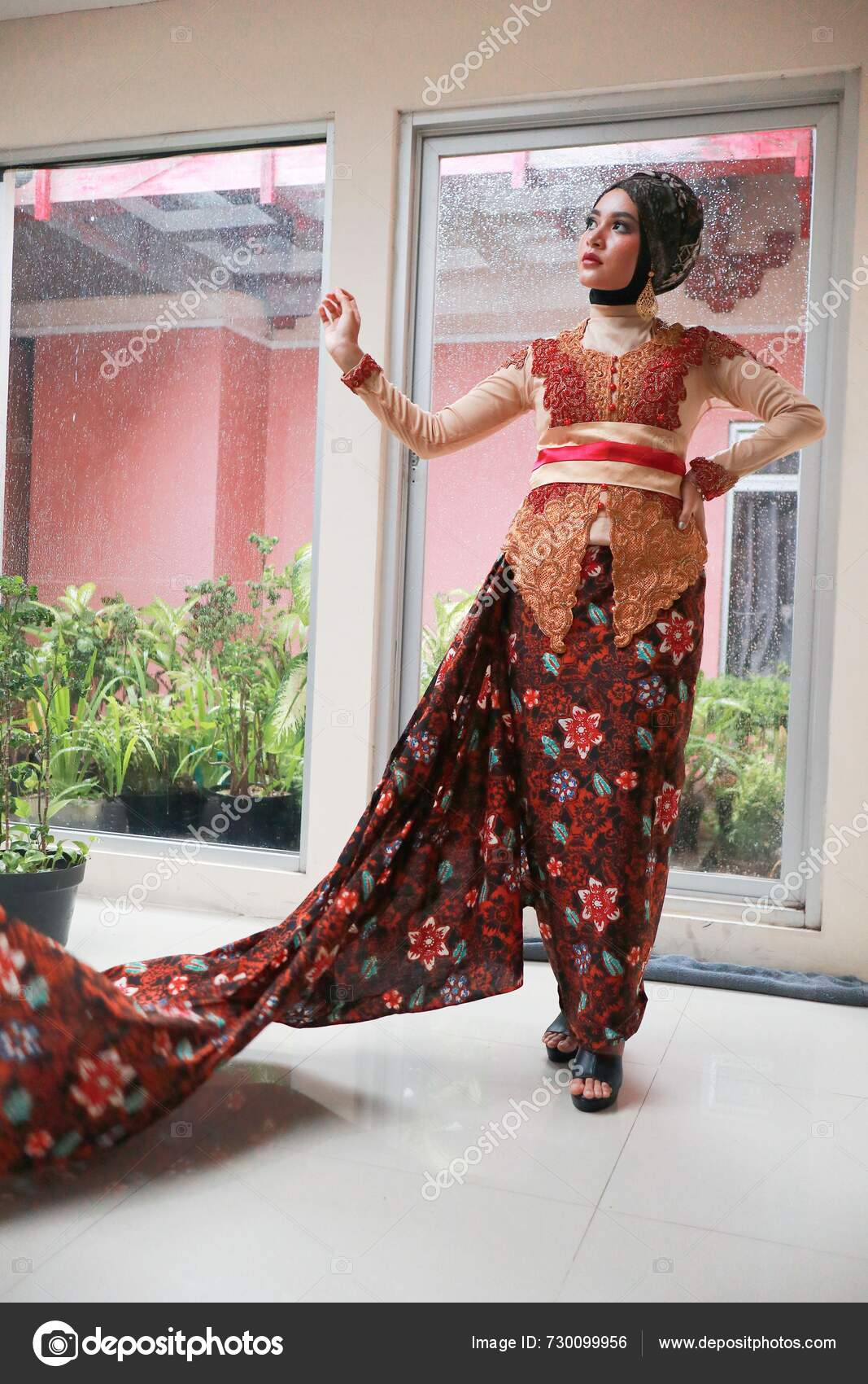 Beautiful Looking Indonesian Woman Wearing Hijab Kebaya Wrapped ...