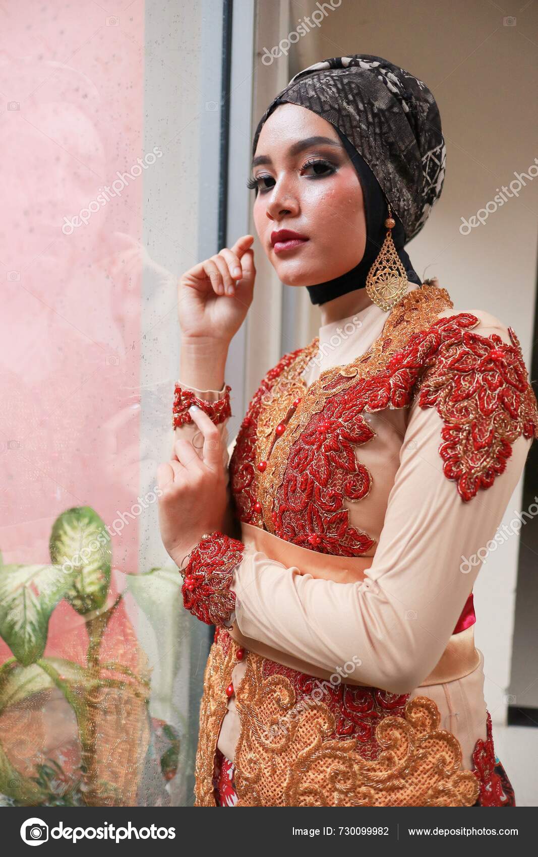Beautiful Looking Indonesian Woman Wearing Hijab Kebaya Wrapped ...