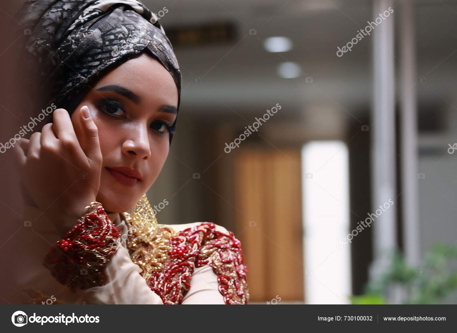 Beautiful Looking Indonesian Woman Wearing Hijab Kebaya Wrapped ...