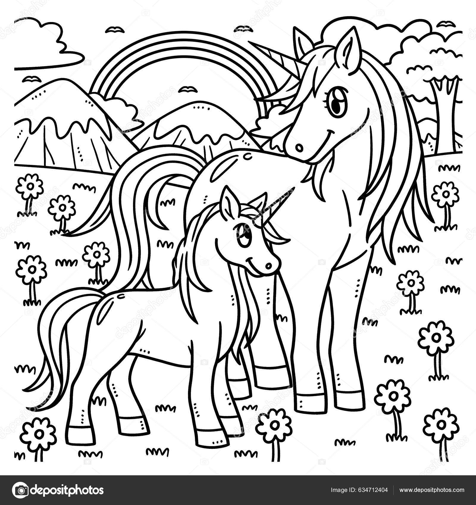 Cute Funny Coloring Page Mother Unicorn Baby Unicorn Provides Hours ...