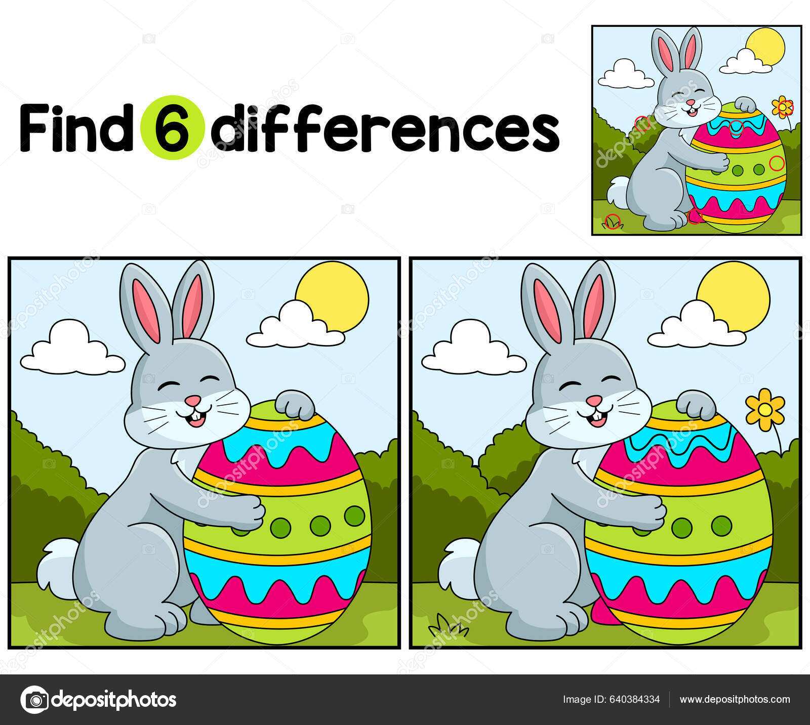 Find Spot Differences Rabbit Hugging Easter Egg Kids Activity Page ...