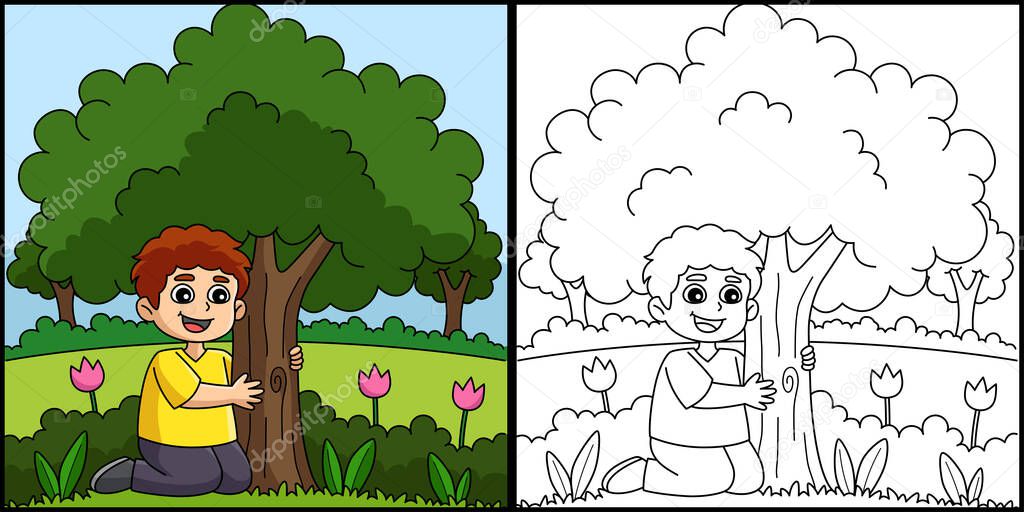 Esta página para colorear muestra a un niño abrazando un árbol. Un lado ... Esta página para colorear muestra a un niño abrazando un árbol. Un lado ...