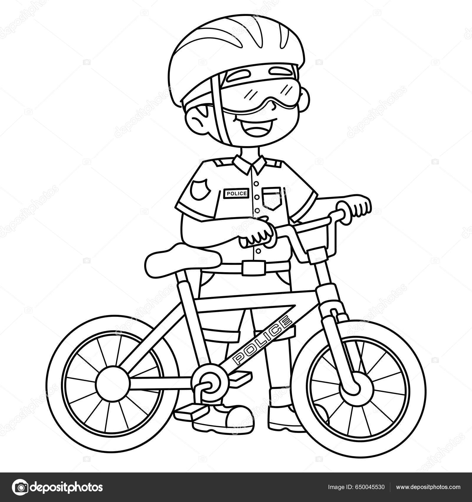 Cute Funny Coloring Page Police Officer Bike Provides Hours Coloring ...