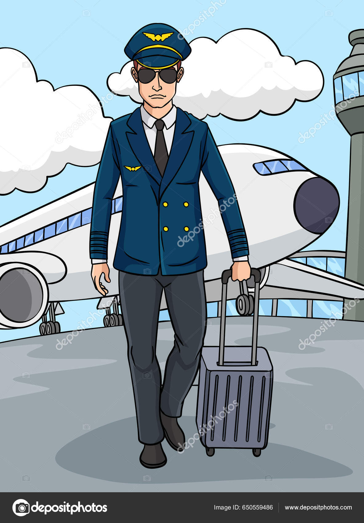 Este Clipart Dibujos Animados Muestra Una Ilustración Piloto Aviones ...