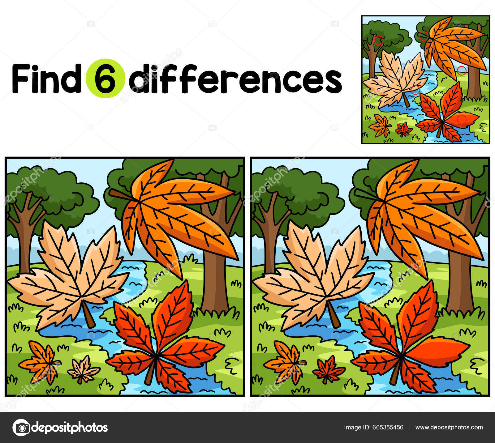 Find Spot Differences Autumn Leaves Kids Activity Page Funny ...