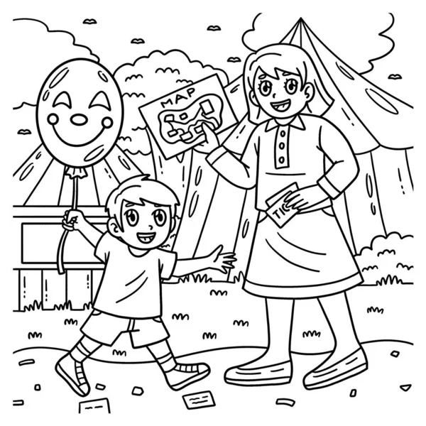 Image vectorielle Cette Page Colorier Montre Parent Enfant Cirque Côté ...