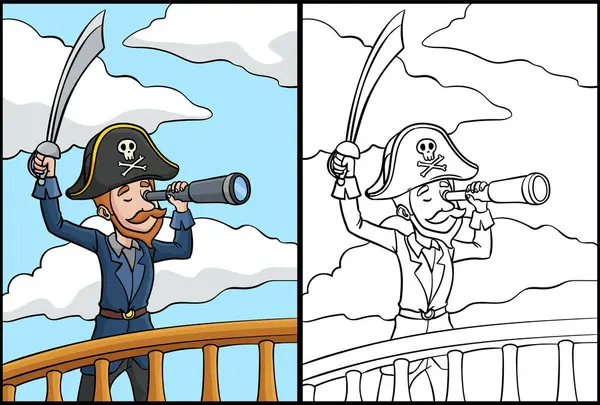 Cette Page Colorier Montre Pirate Tenant Une Épée Côté Cette Vecteur ...