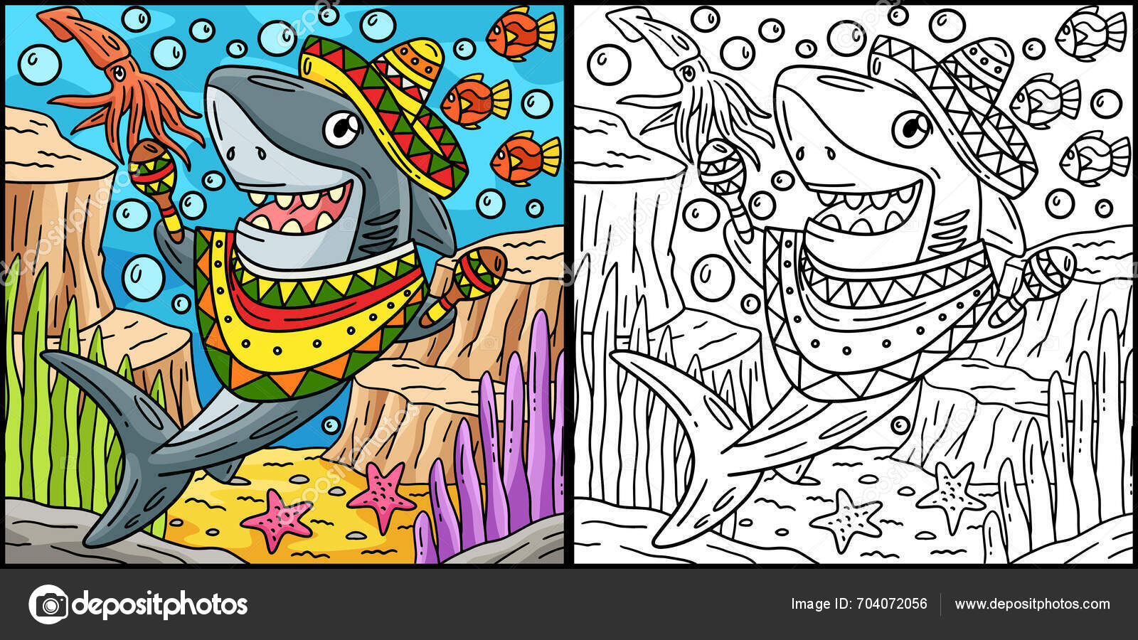 Image vectorielle Cette Page Colorier Montre Requin Avec Sombrero ...