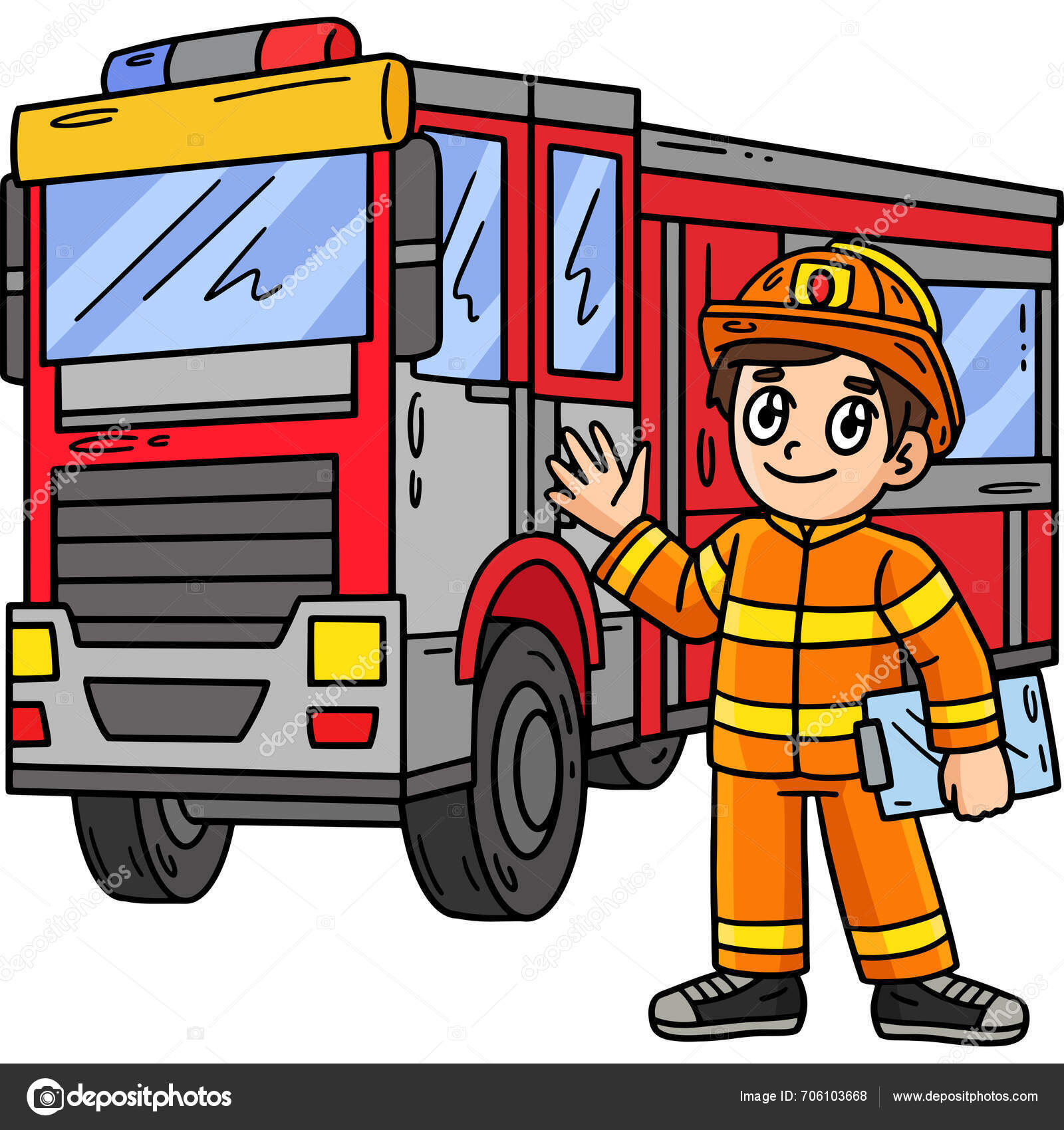 Image vectorielle Clipart Dessin Animé Montre Une Illustration Pompier ...