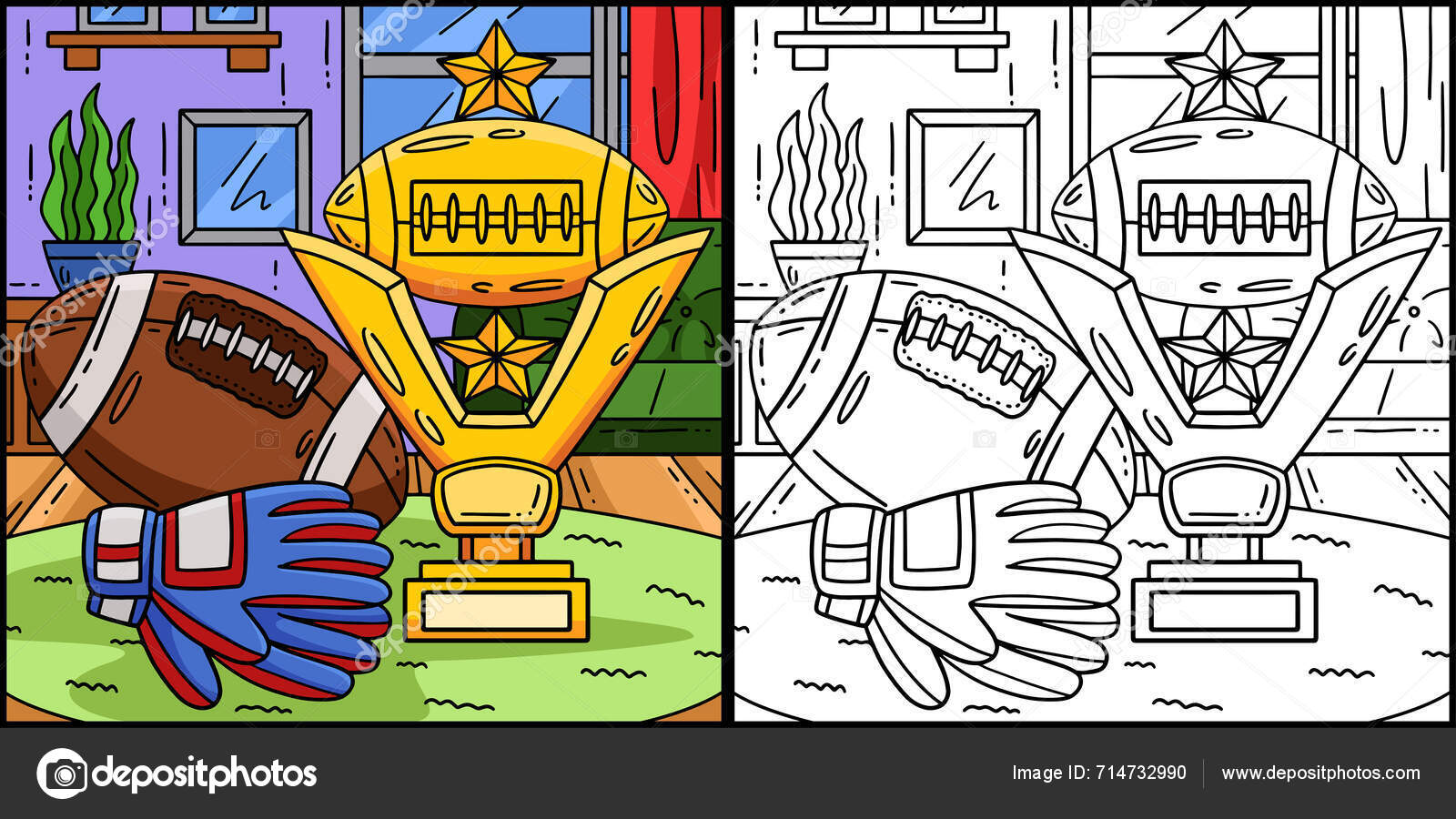 Image vectorielle Cette Page Colorier Montre Football Américain Trophée ...