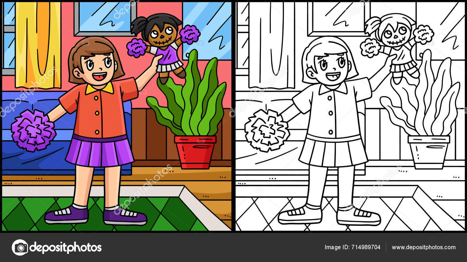 Image vectorielle Cette Page Colorier Montre Une Fille Pom Pom Girl ...