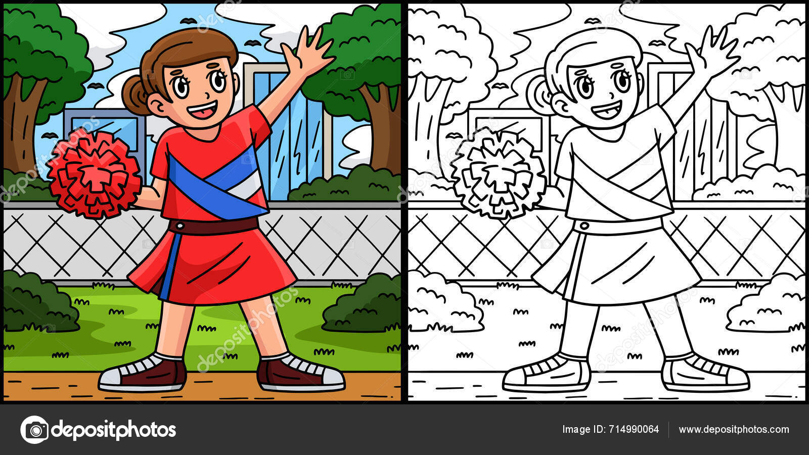 Image vectorielle Cette Page Colorier Montre Une Pom Pom Girl ...