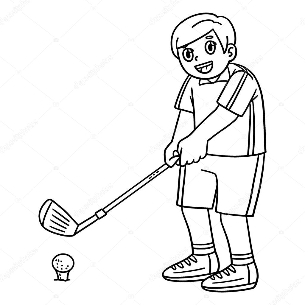 Una p gina para colorear lindo y divertido de un golfista de golf prepar ndose para golpear ...
