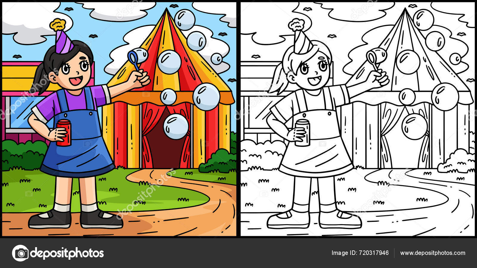 Image vectorielle Cette Page Colorier Montre Une Fille Cirque Soufflant ...