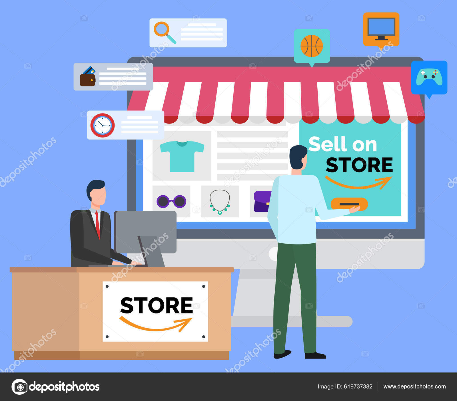 People Selling Stuff Online Vector Marketplace Wholesale Flat Style ...