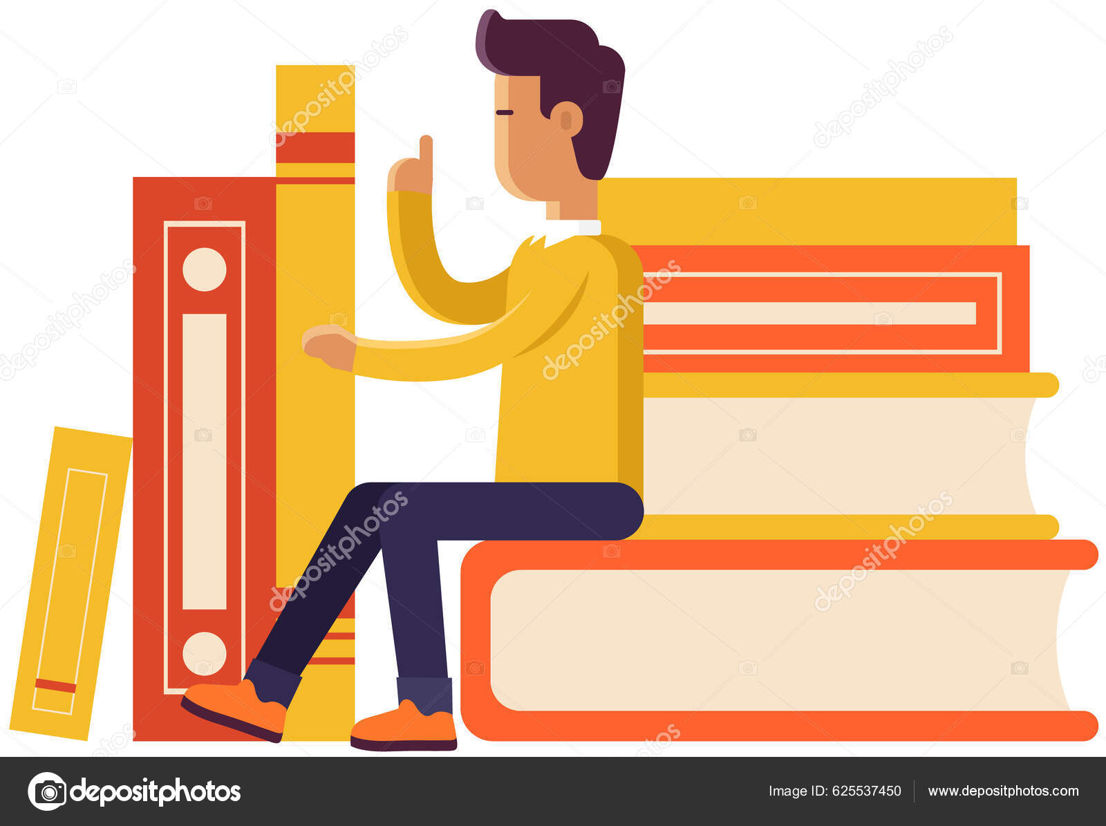 Man Reader Sitting Stack Textbooks Learning Self Teaching Creative Job