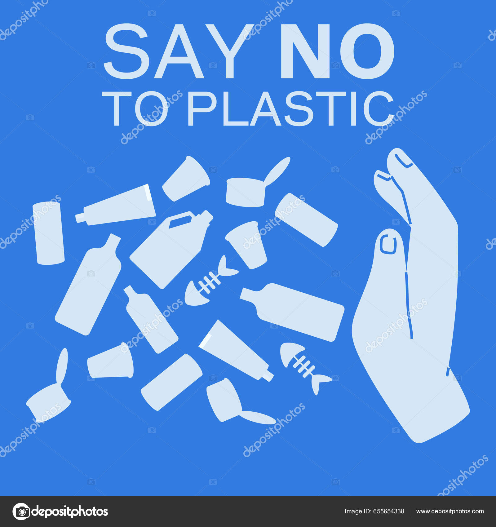Pollution Problem Concept Say Plastic Cartoon Banner Calling Stop Using ...