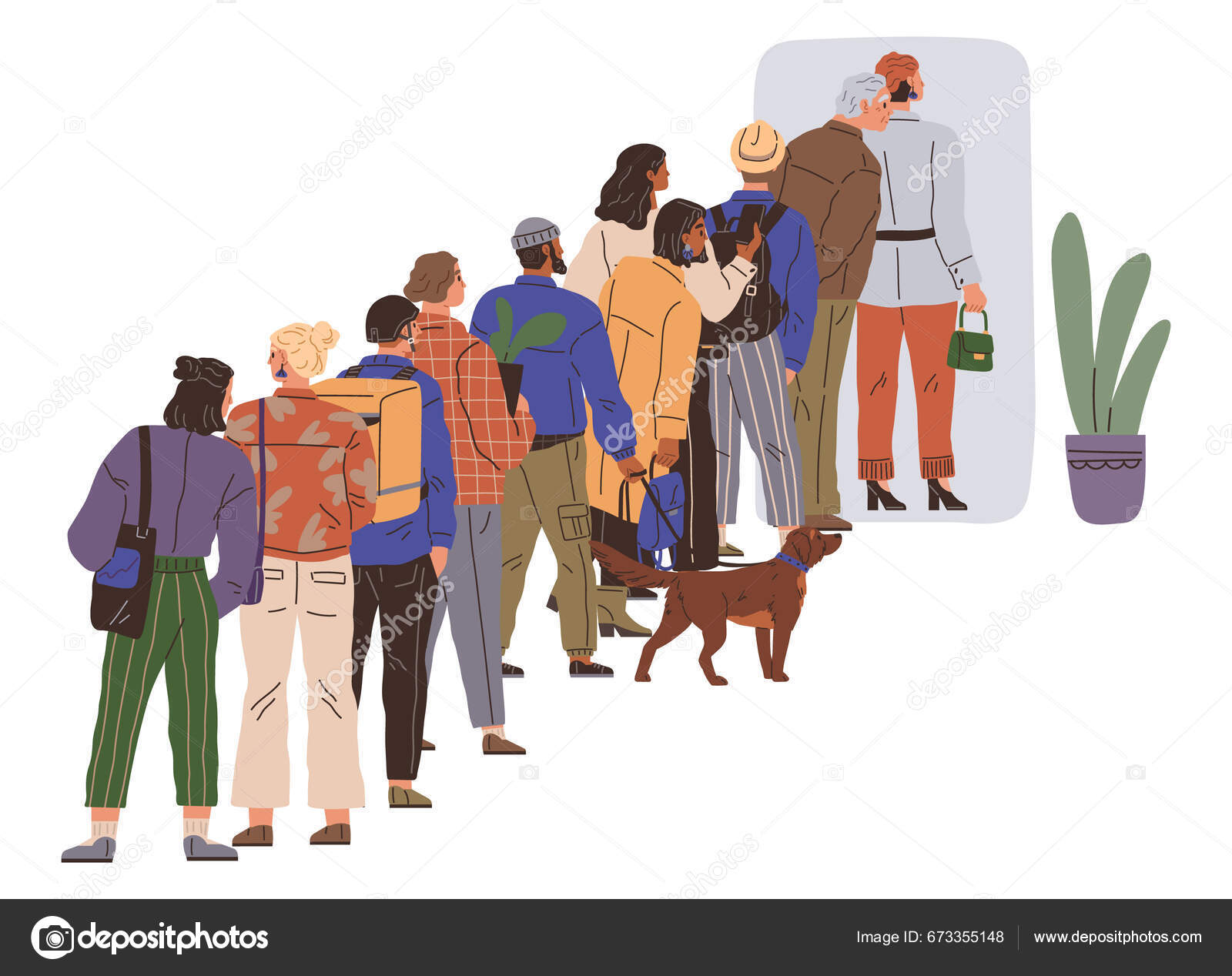 Grande Fila Muita Gente Ilustração Vetorial Pessoas Esperando Longa ...