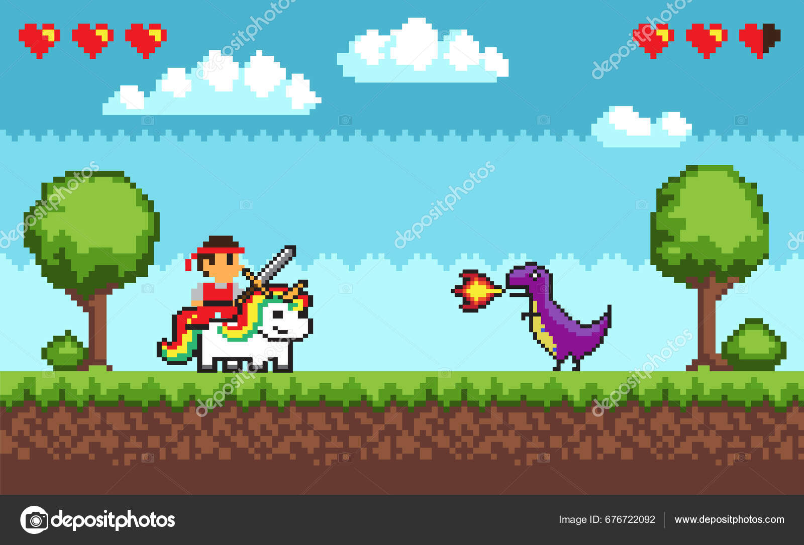 Pixel Game Fight Screen Retro Bit Video Game Interface Hero Stock ...