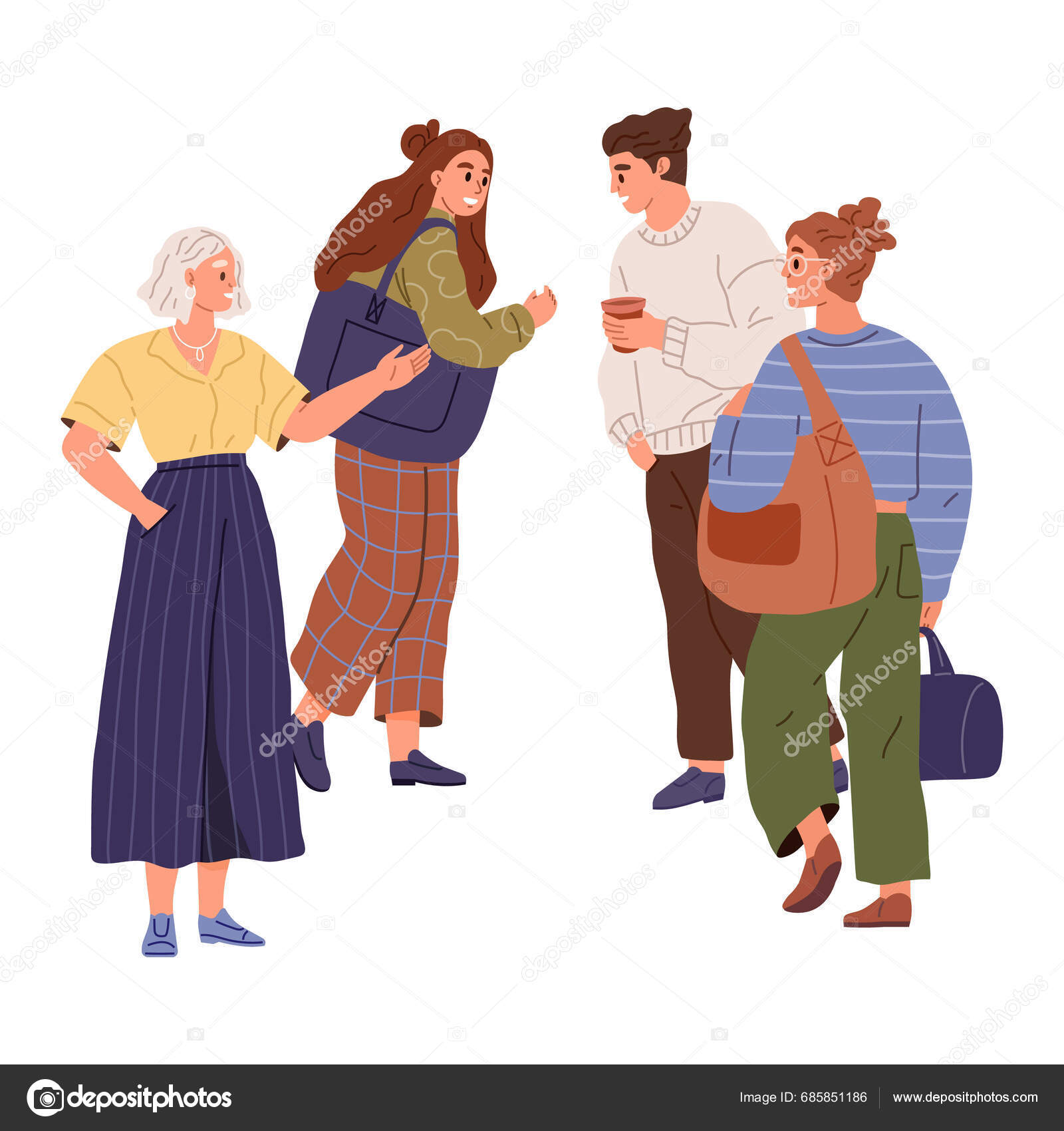 People Talk Meet Friendly Work Communication Vector Illustration ...