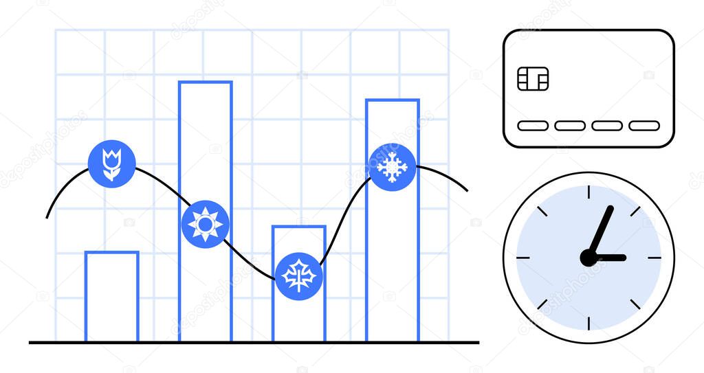 Gráfico de barras con iconos estacionales que indican tendencias ...