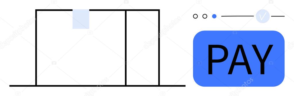Pantalla de pago con un gran botón azul PAGO, indicadores de progreso y ...