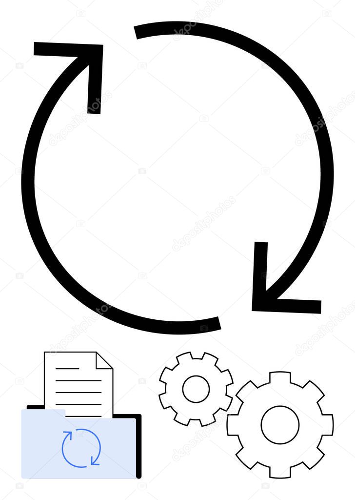 Flechas circulares que indican una acción de bucle, documento con icono ...