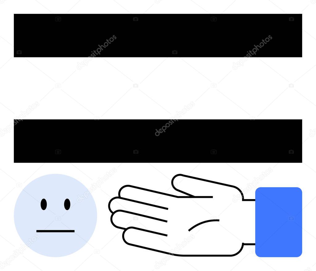 Símbolo de igualdad, gesto de mano y cara neutral. Ideal para conceptos ...