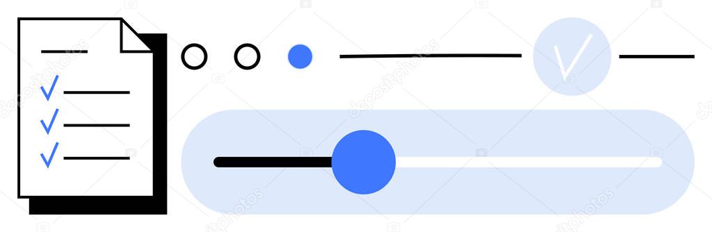 Checklist with checkmarks, progress bar with slider, and circular ...