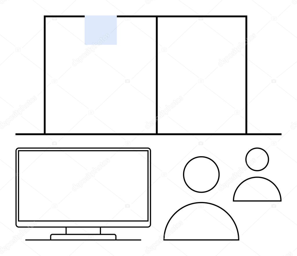 Interfaz de reunión en línea con una pantalla compartida, monitor y dos ... Interfaz de reunión en línea con una pantalla compartida, monitor y dos ...