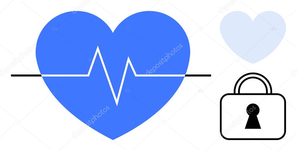 Corazón azul con línea EKG, forma de corazón azul claro e icono de ...