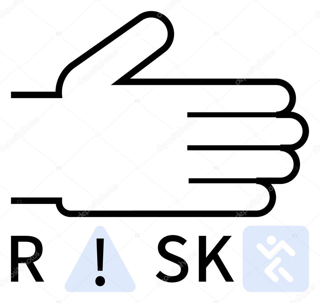 Mano gesto seguido de la palabra RIESGO con el triángulo de exclamación ...