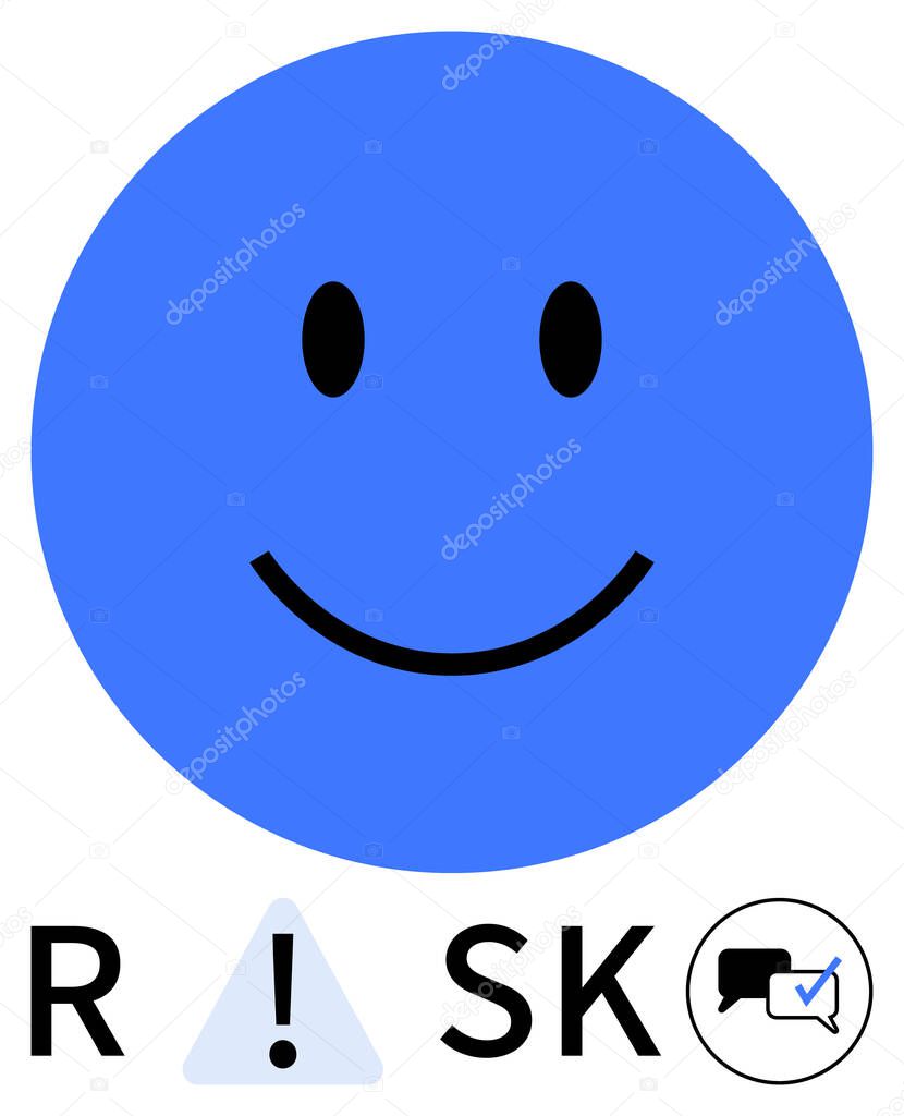 Cara feliz azul contrasta con las letras que forman la palabra RIESGO ...