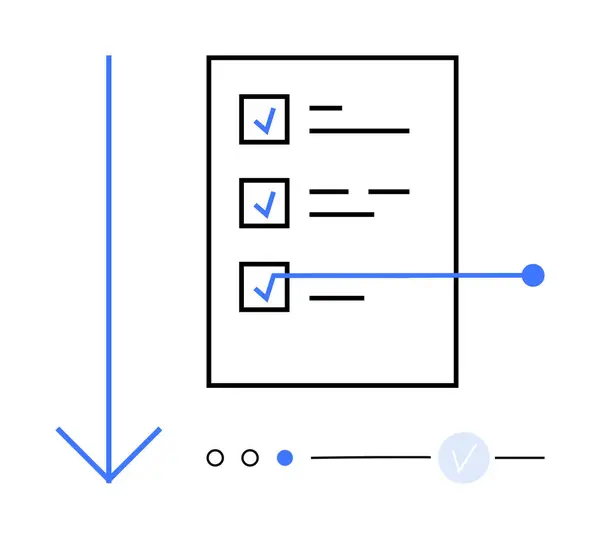 Lista de verificación con tres casillas marcadas, flecha horizontal y ...