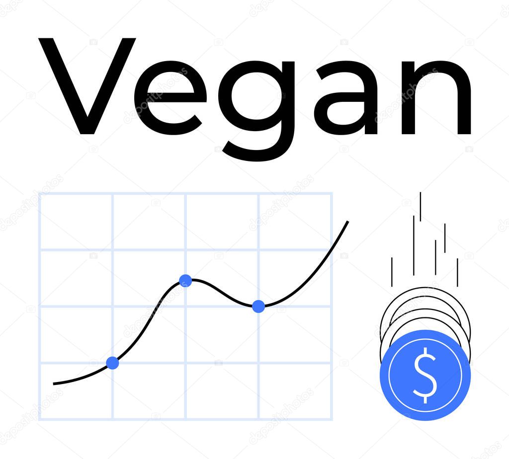 Palabra Vegano gráfico por encima de la línea que indica el crecimiento ...