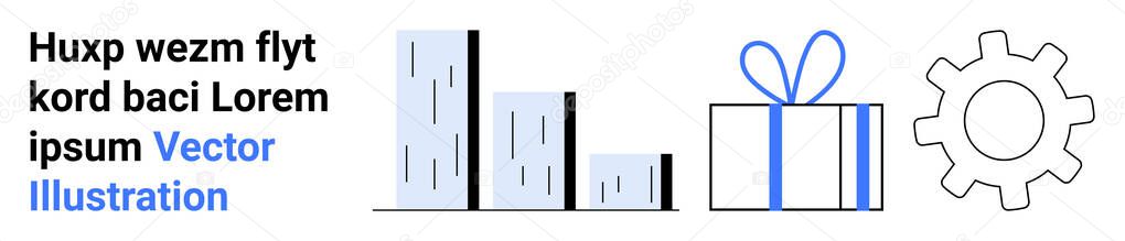 Gráfico de barras que representa datos, caja de regalo con cinta e ...