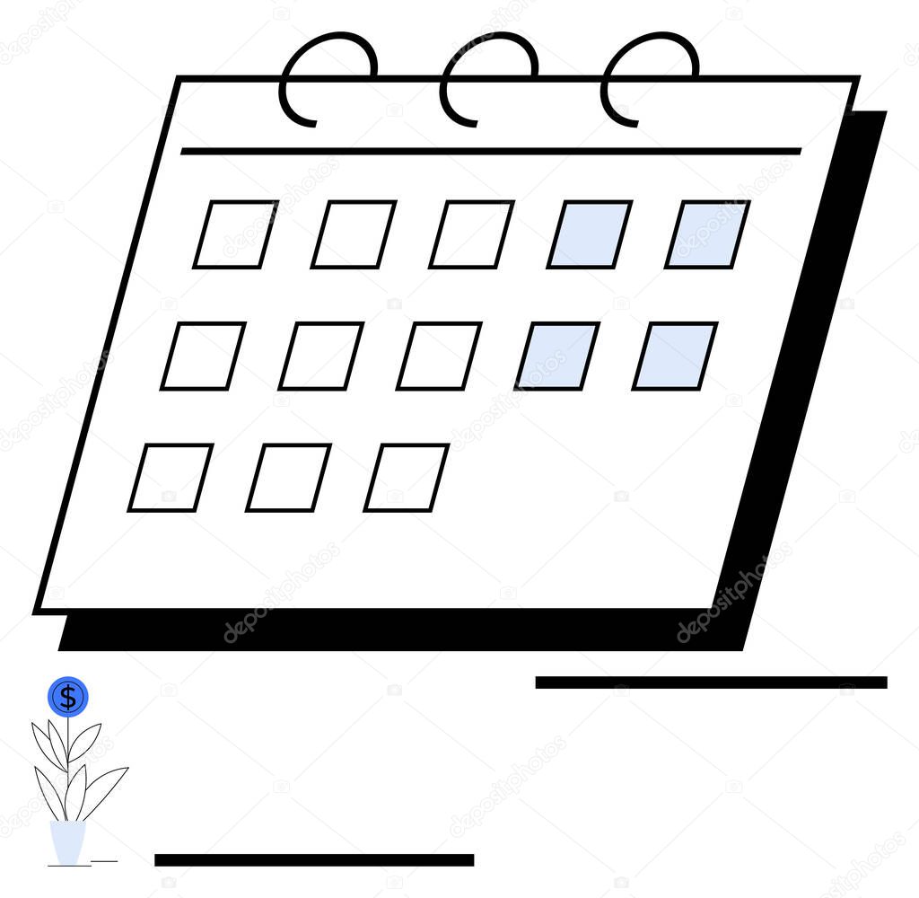 Calendario con dos fechas destacadas y una planta brotando un signo de ...